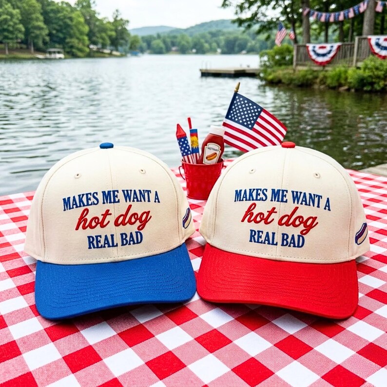Embroidered Hot Dog Dad Cap, Two-tone Cotton Baseball Hat, Patriotic ...
