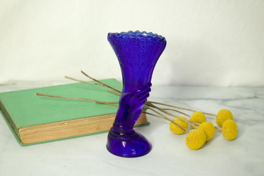 Cobalt Blue Glass Hand Vase - Etsy