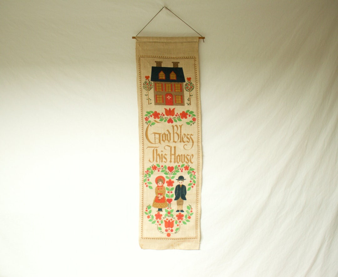 Swedish Style Folk Art God Bless This House Linen Wall Hanging - Etsy