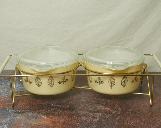 Pyrex Double Buffet Gold Leaf Casserole Dishes With Cradle - Etsy