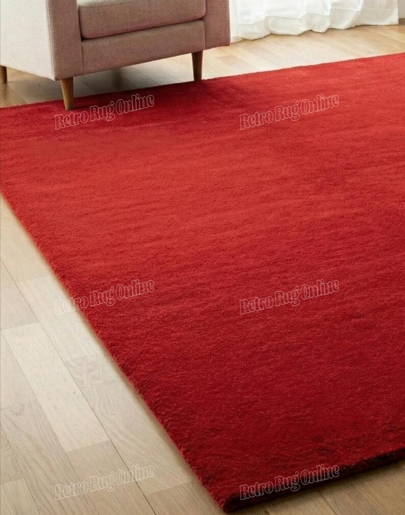 Solid Red Plush Area Rug, Soft Shag Living Room Carpet, Modern Home ...