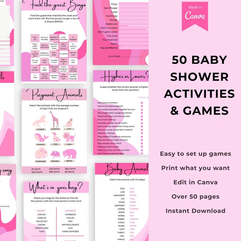 50 Baby Shower Games Bundle Printable, Baby Shower Activities Pack ...