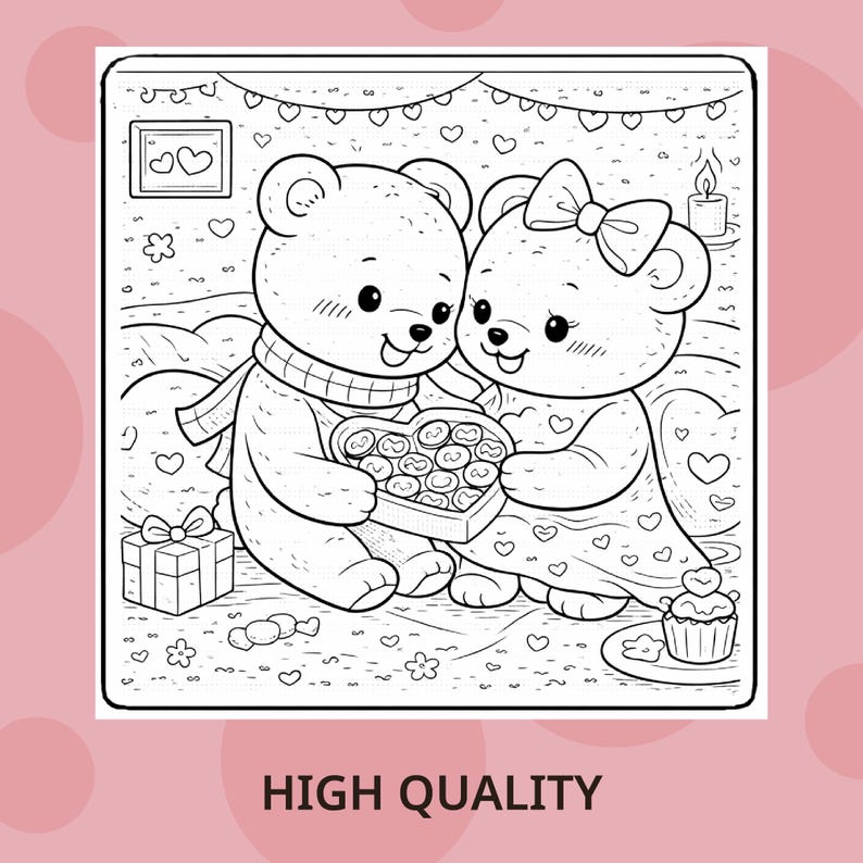 Valentine’s Day Coloring Pages Printable PDF | Cute Love Bears Cozy ...
