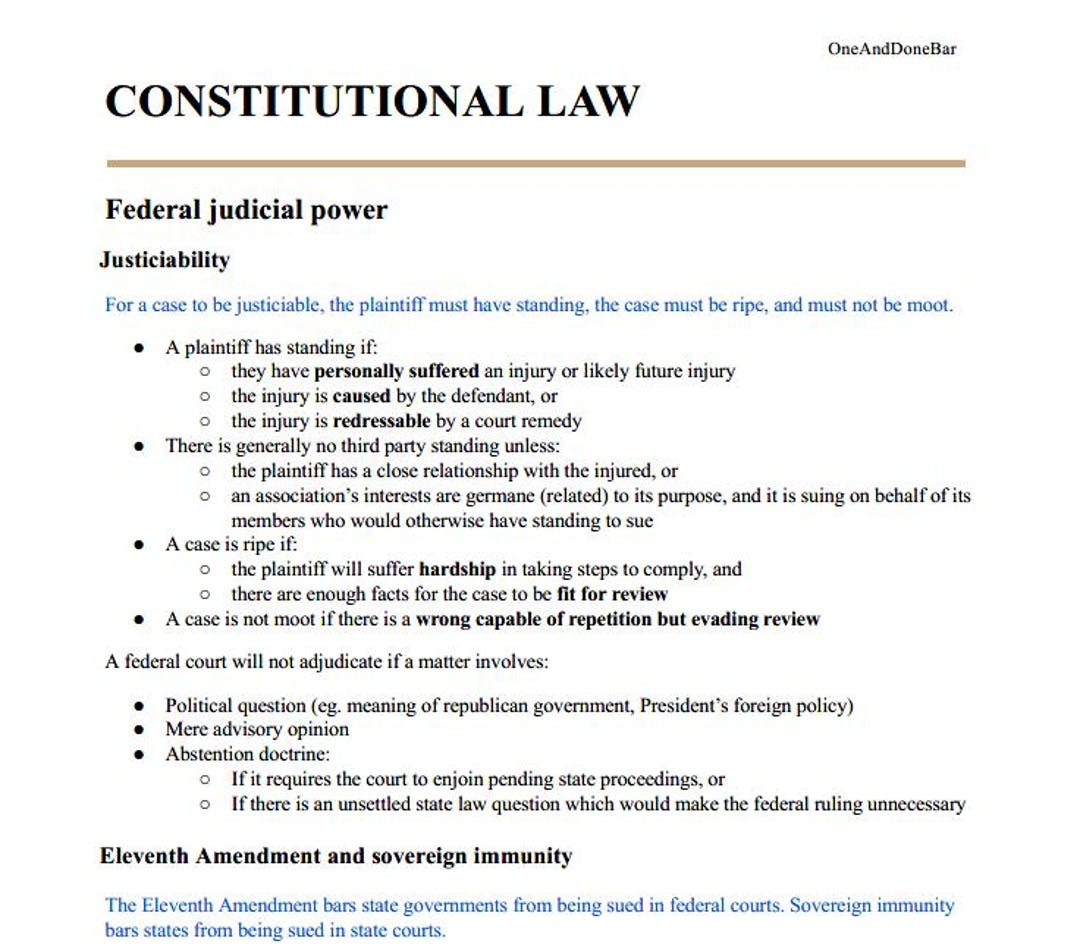 UBE MBE MEE Bar Exam Constitutional Law Outline - Etsy
