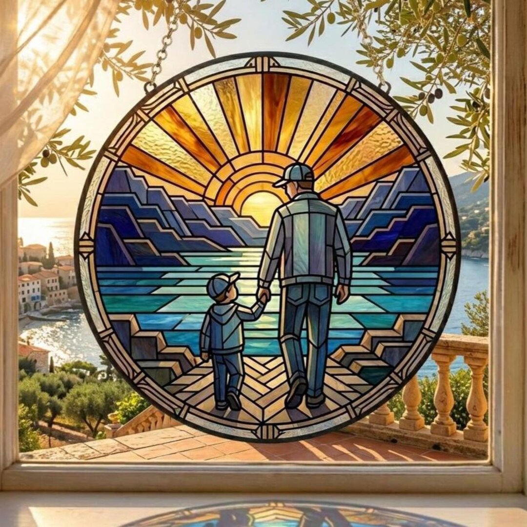 Father Son Stained Glass Suncatcher, Family Window Hanging Decor, Glass ...