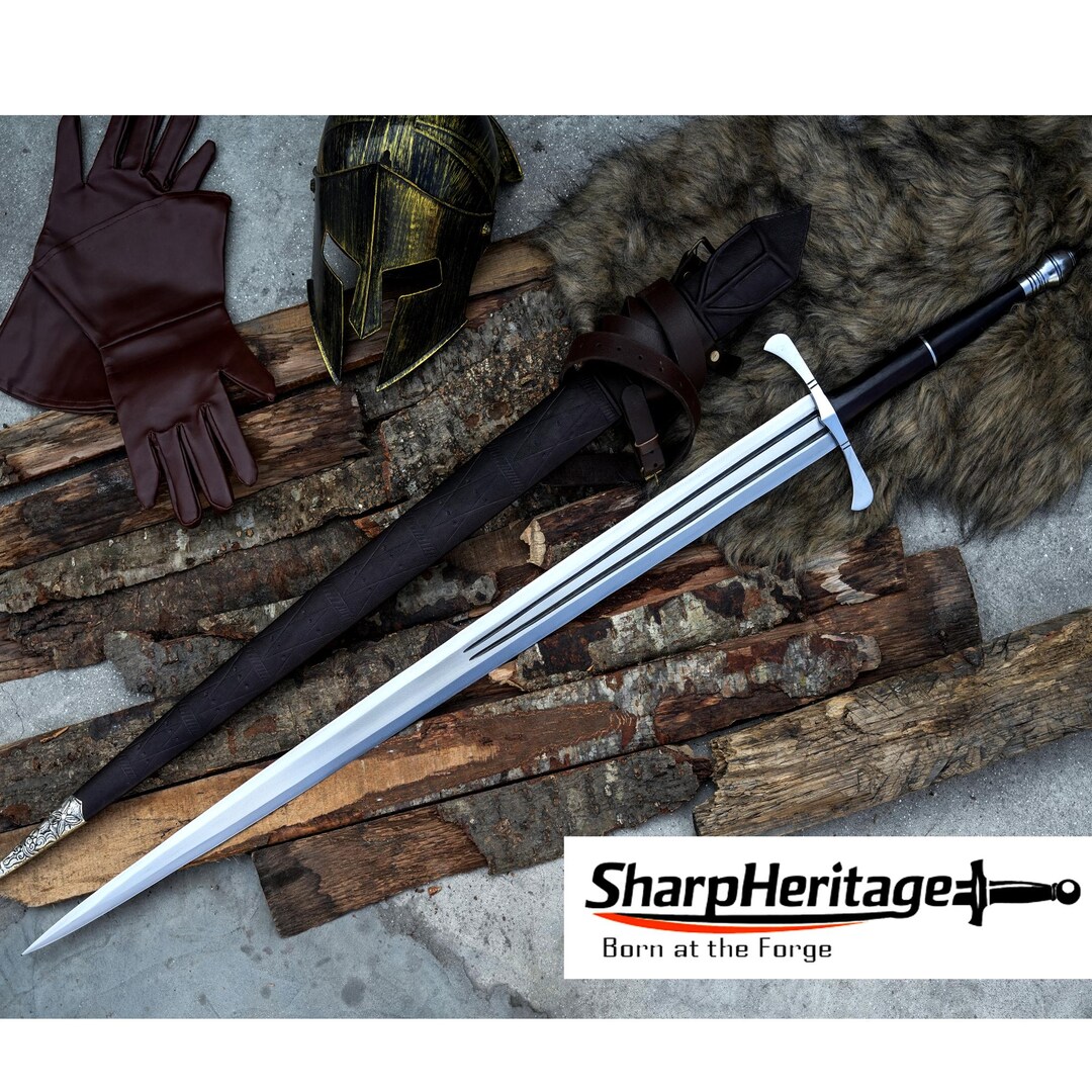 Fullered Hand and a Half Sword / 37 Inch Fullered Carbon Steel Blade ...