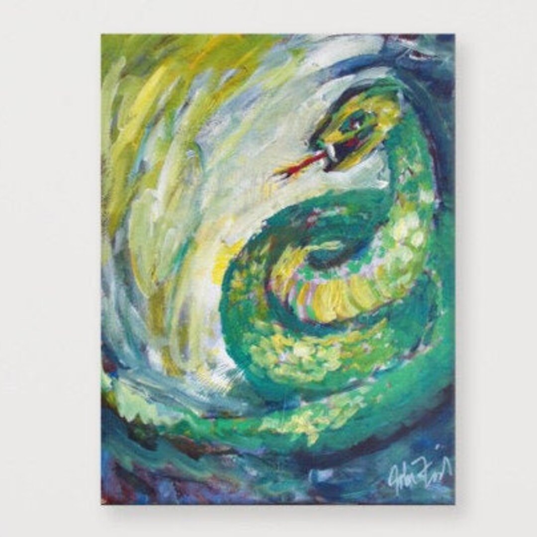 Green Snake Painting Art on Canvas - Etsy