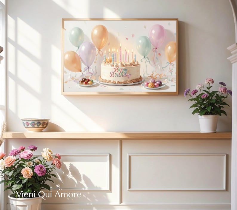 Happy Birthday Samsung Frame Tv Art Textured Spring Oil Painting, Party ...