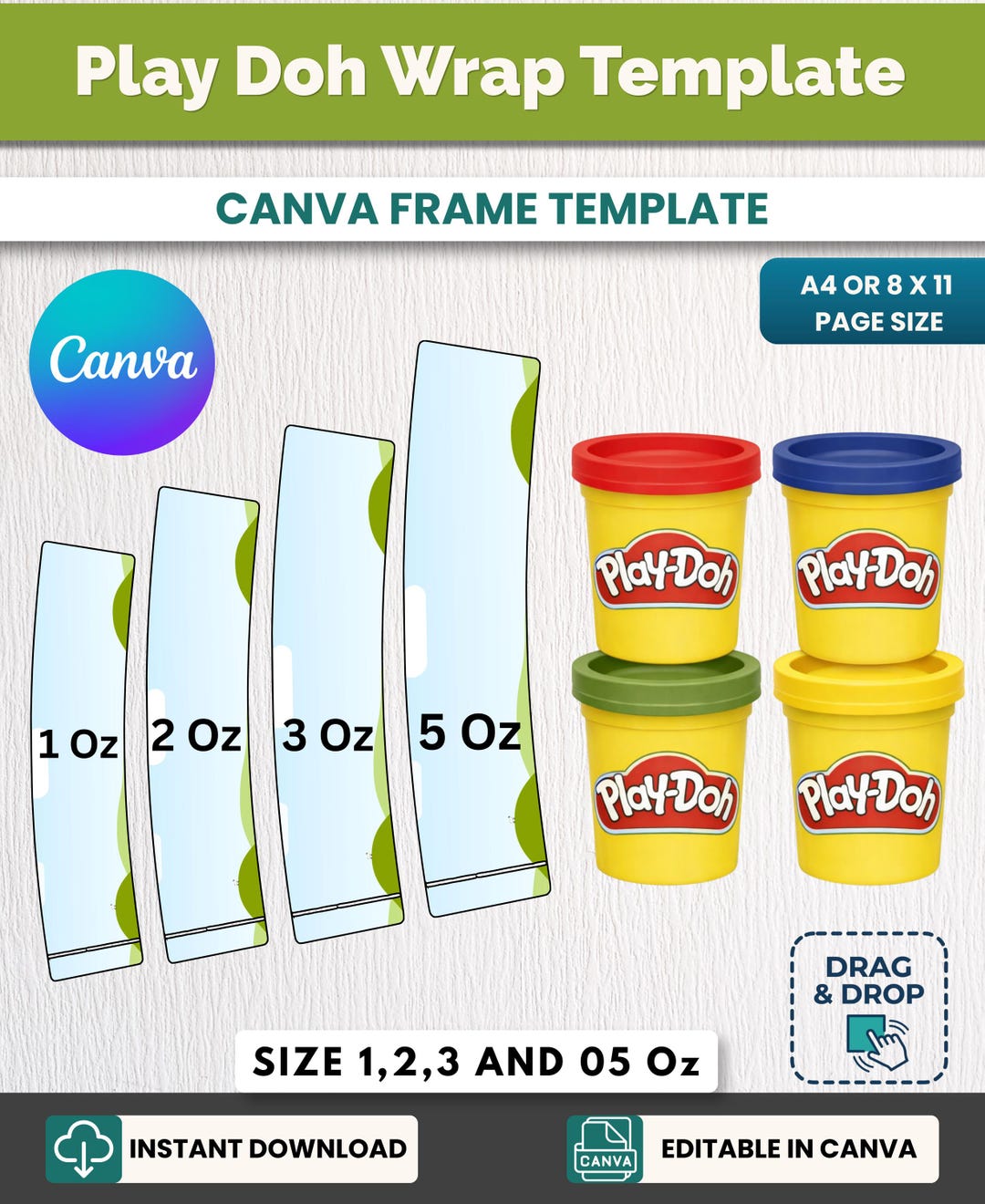 Play Doh Wrap Template Bundle, Editable Canva Playdough Label Template ...