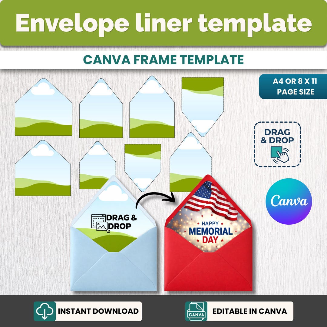 Envelope Liner Template Bundle, Editable Canva Envelope Liners, A1 A2 ...