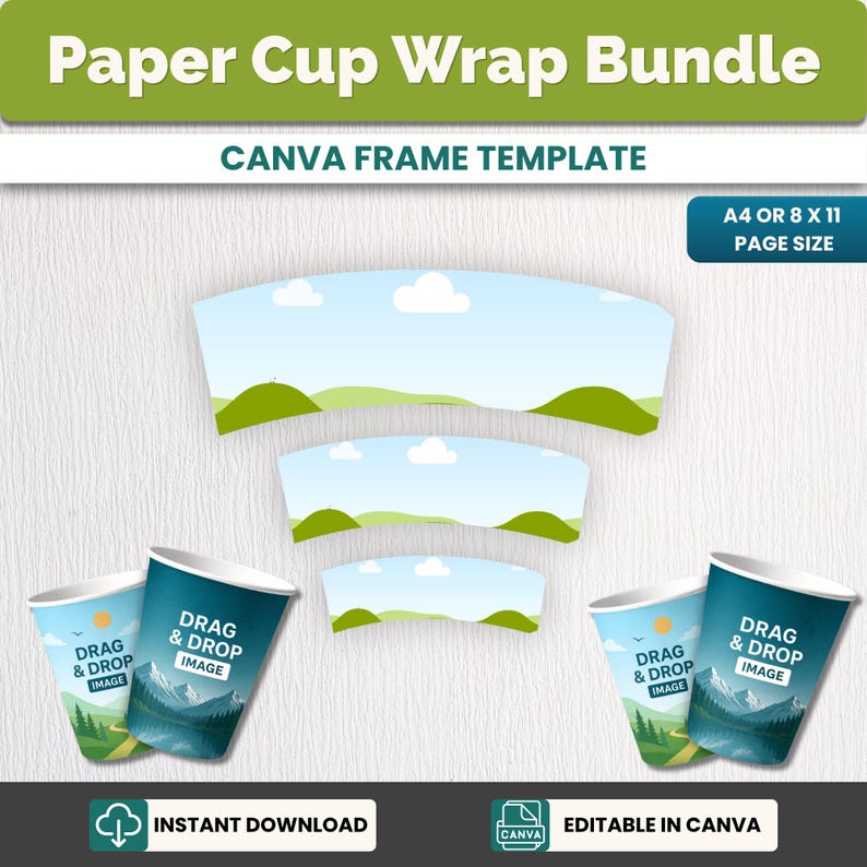 Paper Cup Wrap Template Canva Editable, Cup Sleeve Template Bundle ...