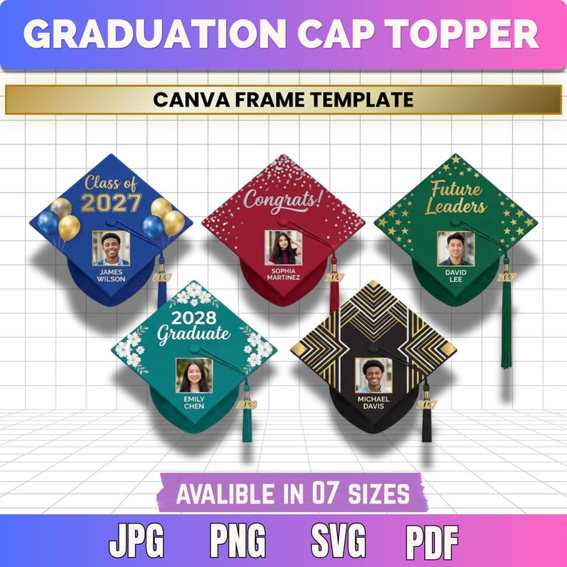 Graduation Cap Topper Canva Template Bundle, Editable Grad Cap Template ...