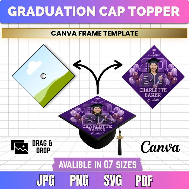 Graduation Cap Topper Canva Template Bundle, Editable Grad Cap Template ...