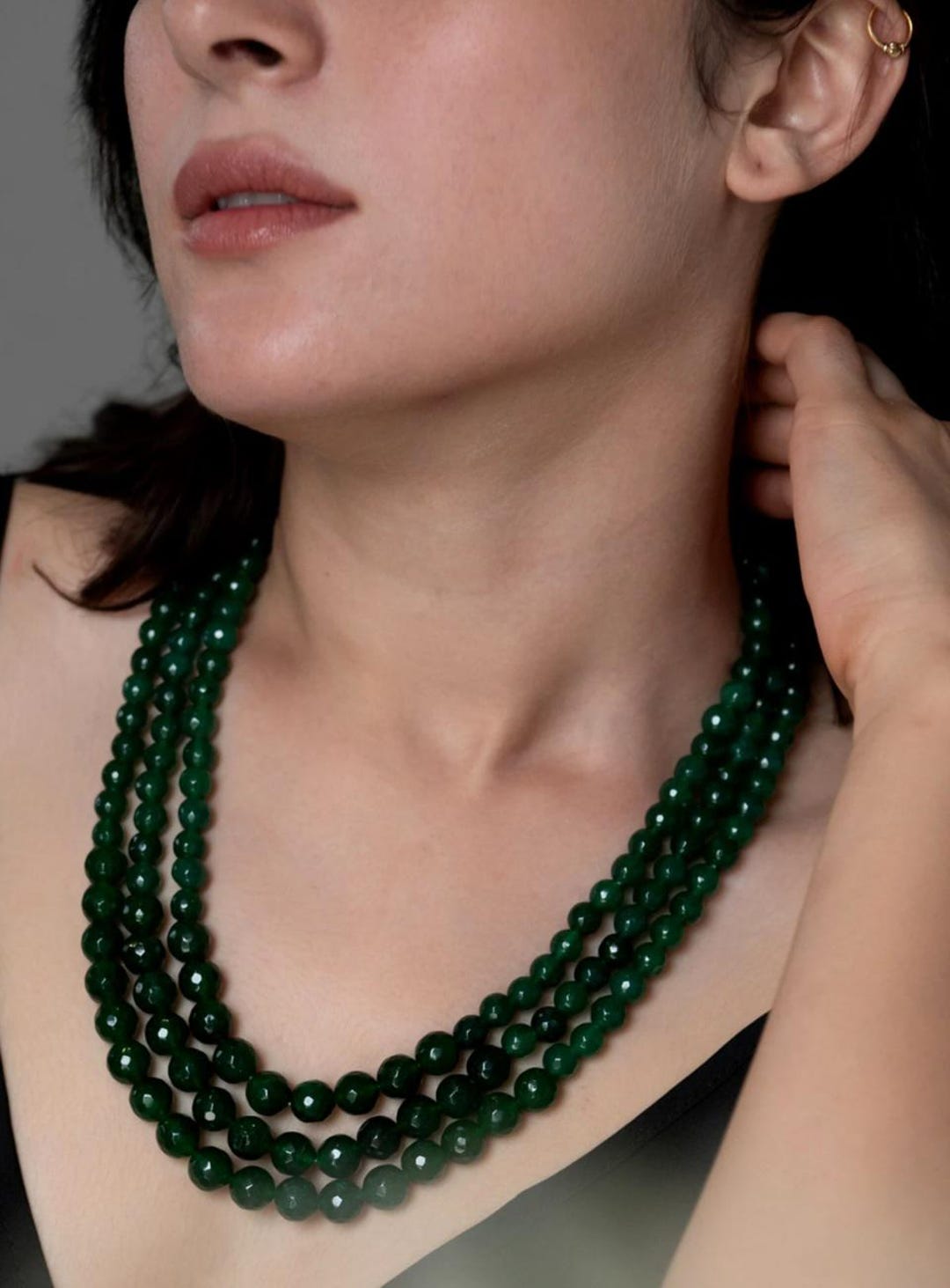 Three Layer Emerald Green Crystal Beaded Necklace – Faceted Mala ...