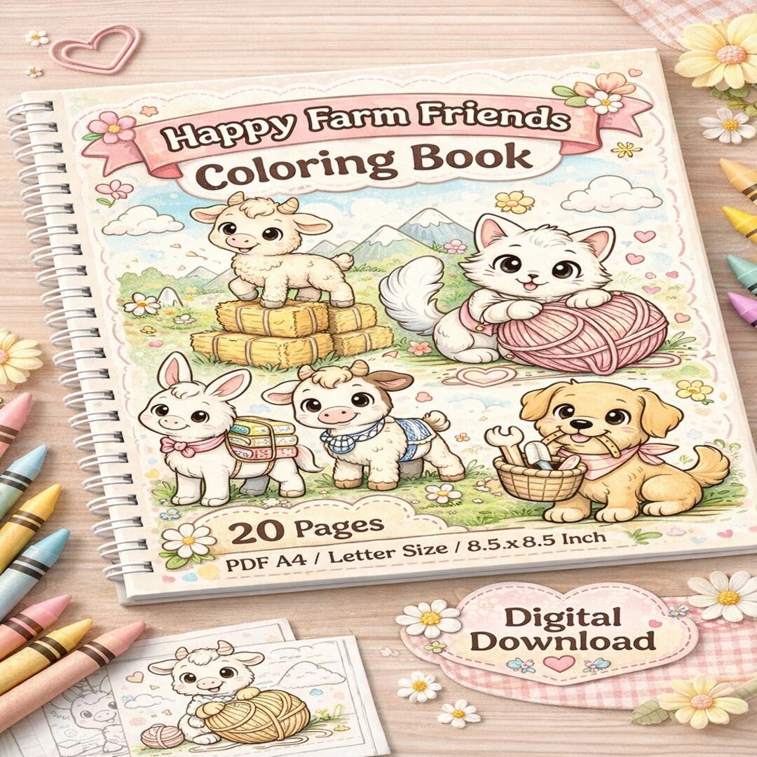 Farm Animals Coloring Book, Toddler Activity (PDF Pattern - Etsy