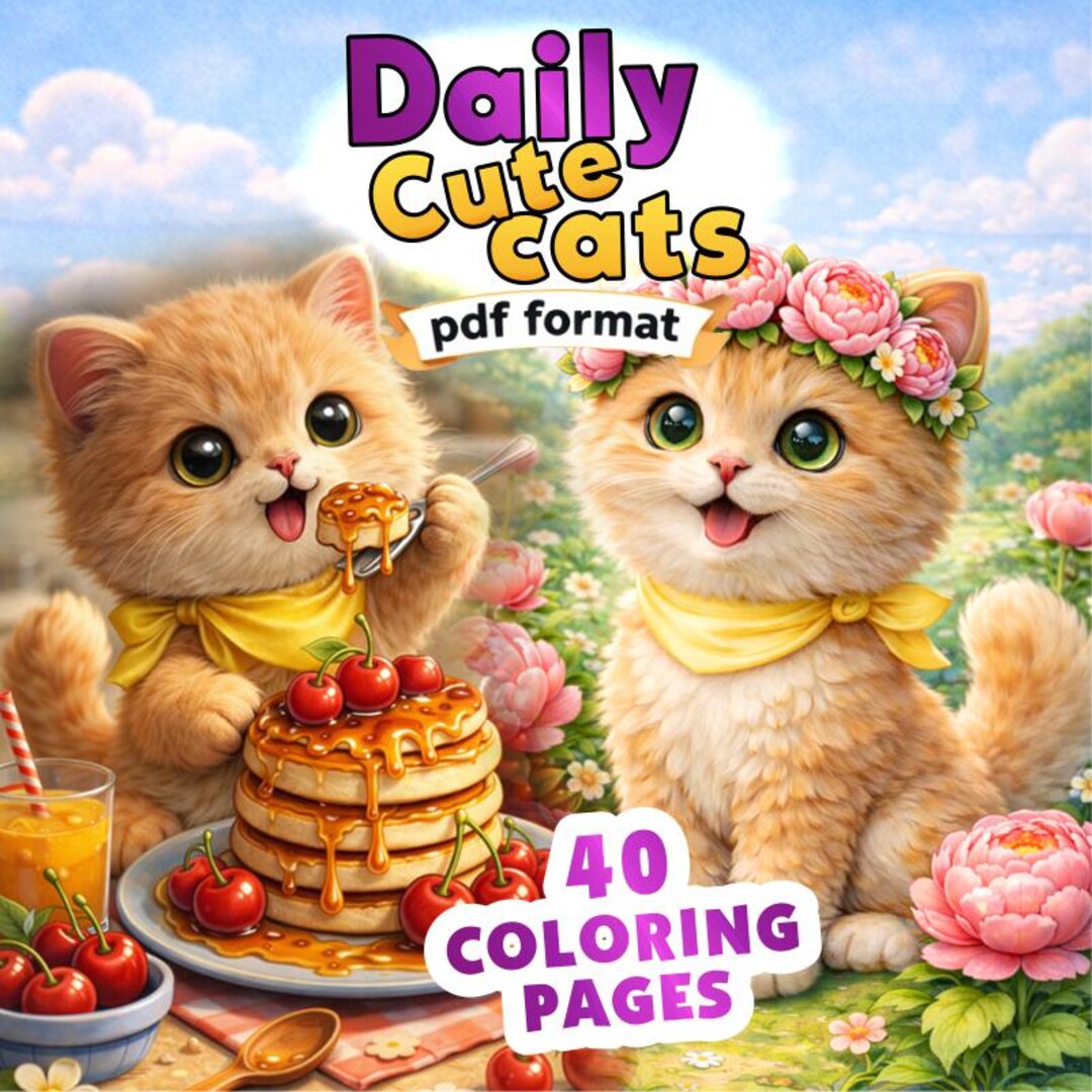 Kawaii Kitten Coloring Book, 40 Cat Pages for Kids (PDF Download) - Etsy