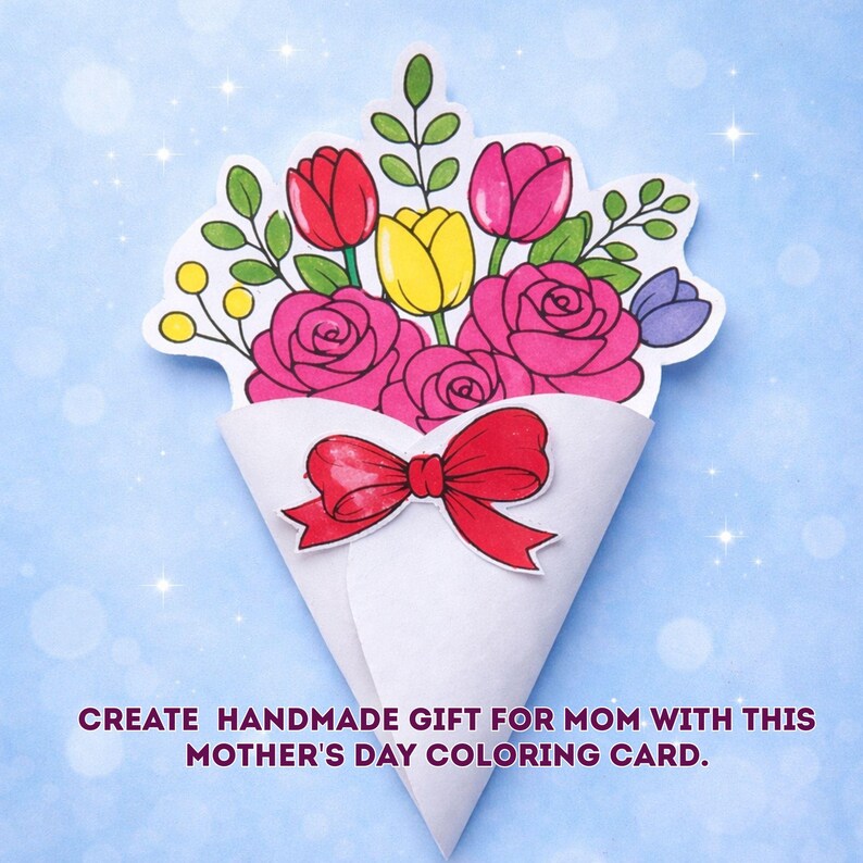 Mother's Day Flower Bouquet Card Craft | Mom I Love You Coloring Page ...