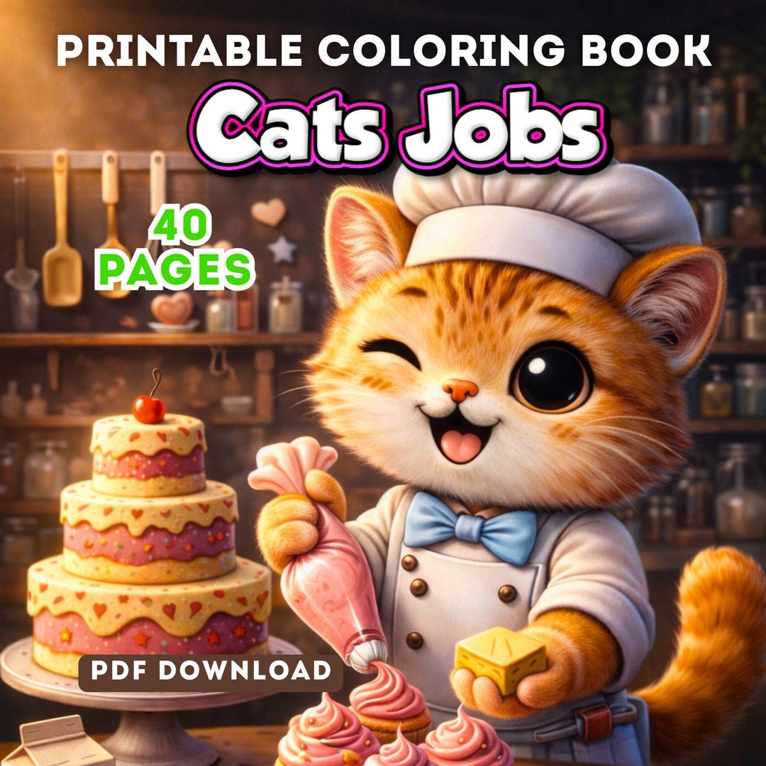 Kawaii Kitten/ Cats Jobs Coloring Book, 40 Pages for Kids (PDF Download ...