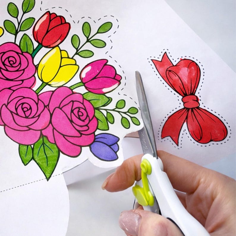 Mother's Day Flower Bouquet Card Craft | 3 Coloring Page (instant ...