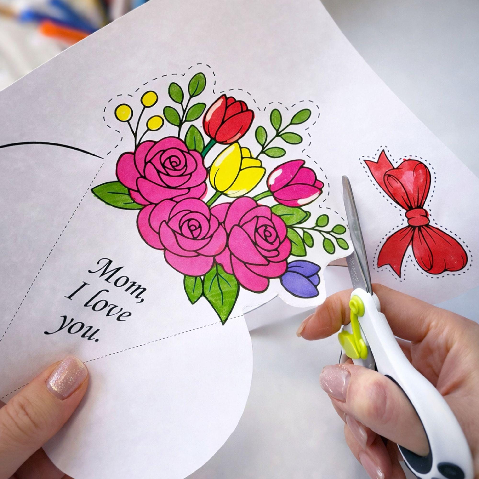 Mother's Day Flower Bouquet Card Craft | Mom I Love You Coloring Page ...
