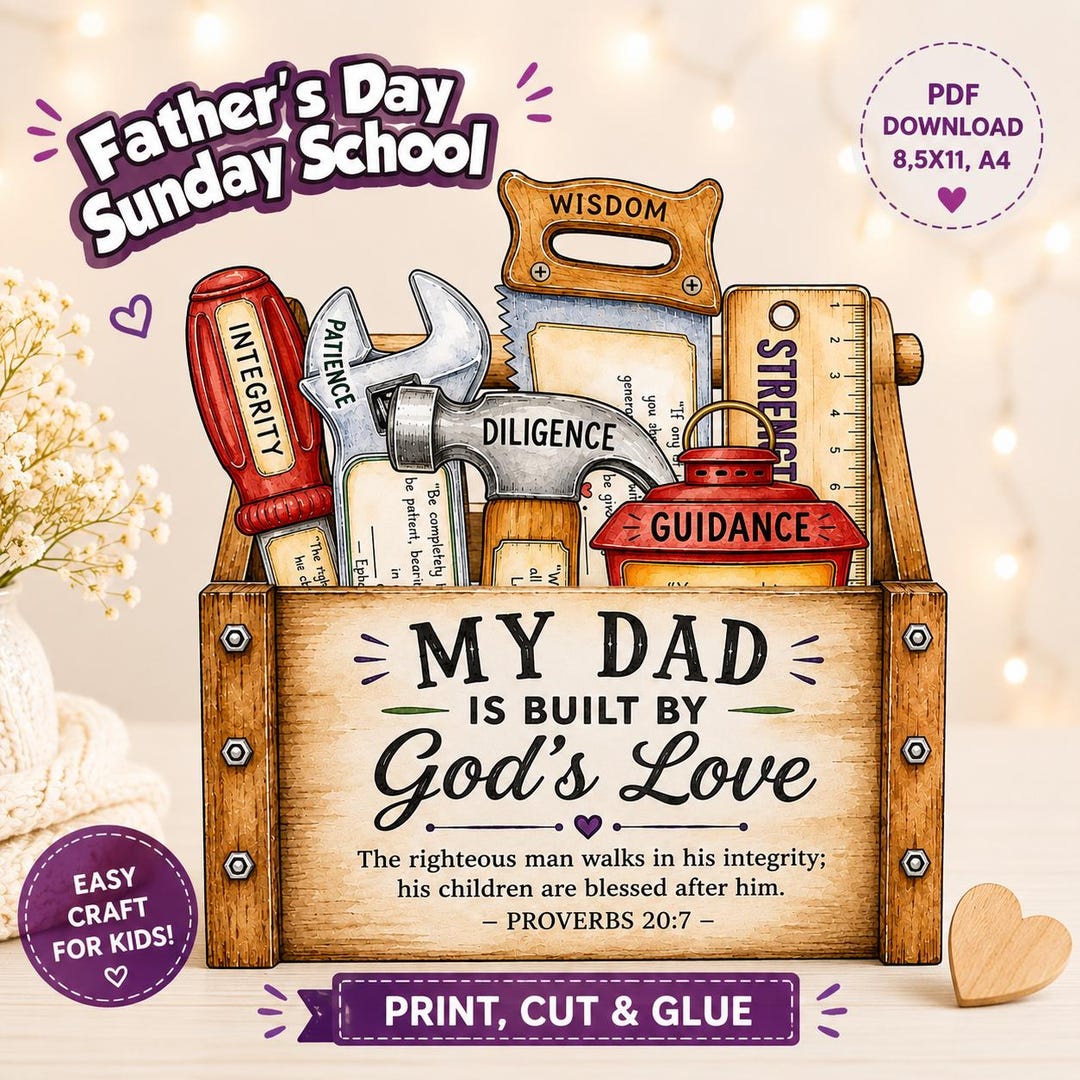 Father's Day Toolbox Craft, Kids Bible Verse Activity (digital Download ...