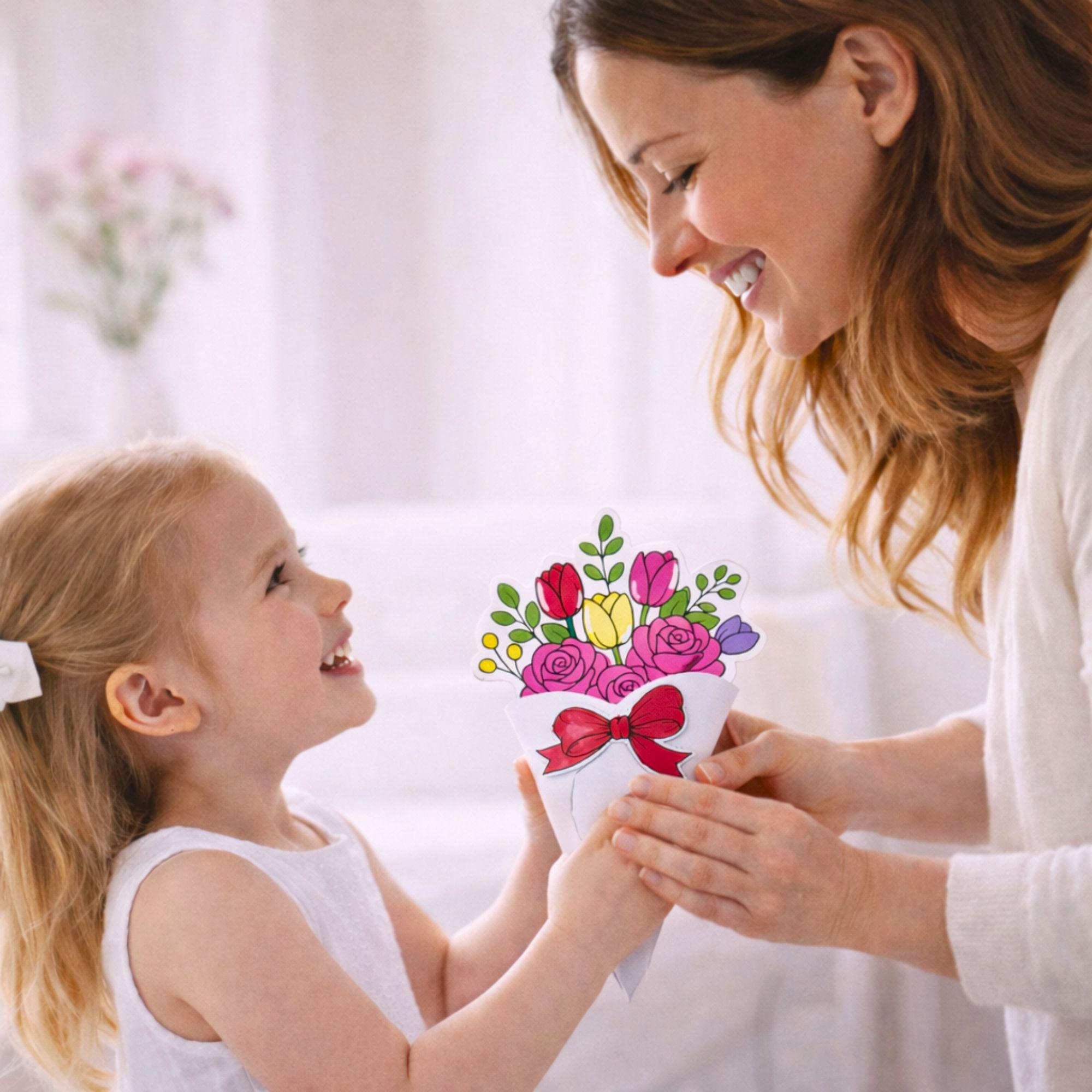Mother's Day Flower Bouquet Card Craft | Mom I Love You Coloring Page ...