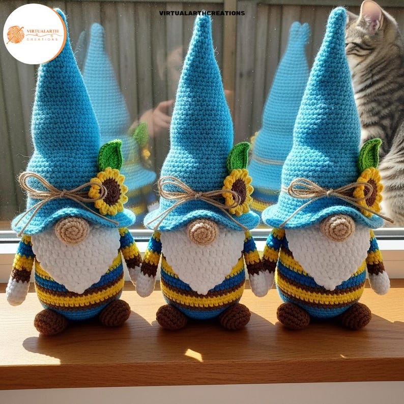 Crochet Gnome Pattern PDF | Blue Flower Gnome With Sunflower Hat ...