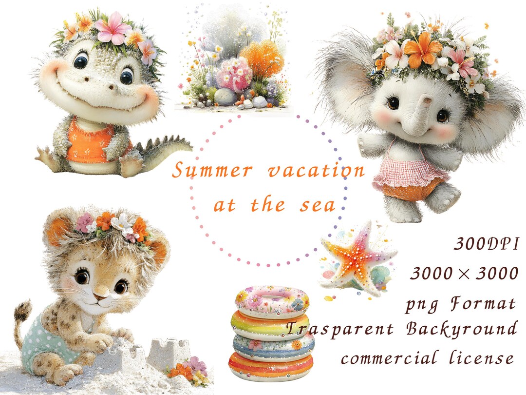 40 Summer Beach Vacation Clipart - Animals Playing at the Beach ...