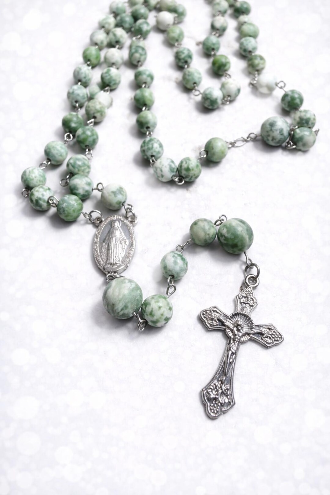 Matte Green Jasper 21.5 Inch Semi Precious 5 Decade Rosary & Catholic ...