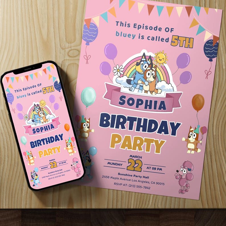 Bluey Birthday Invitation, Bing Birthday Invite, Editable Bluey's and ...