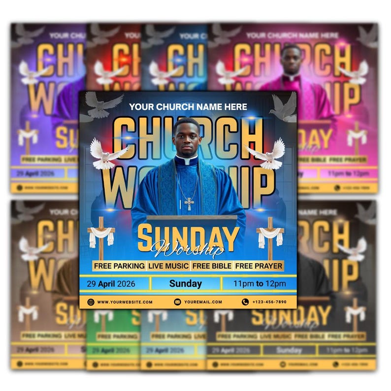 Editable Sunday Worship Services Templates, Church Event Flyers ...
