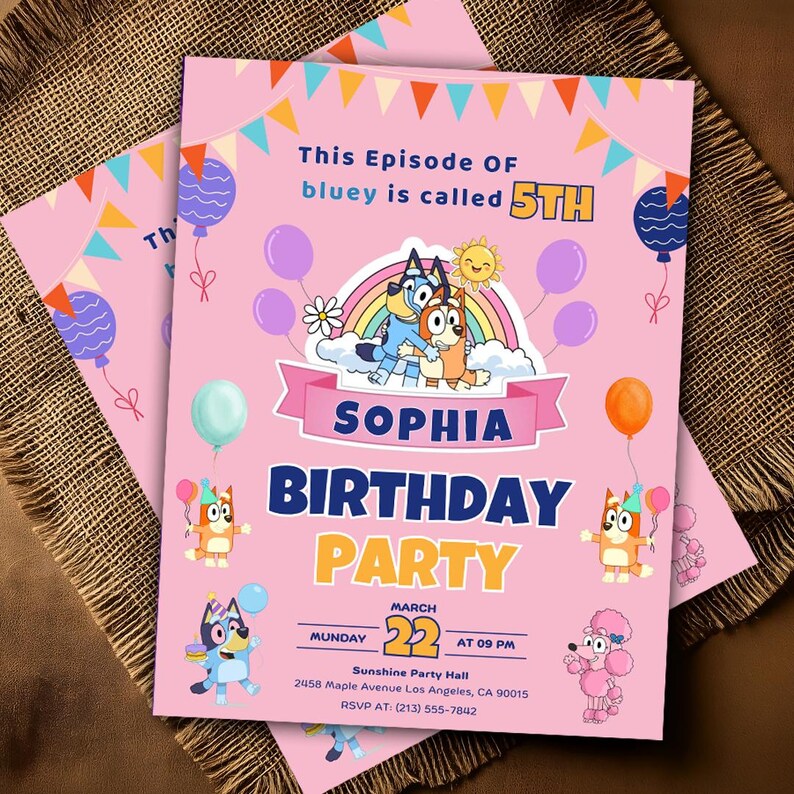 Bluey Birthday Invitation, Bing Birthday Invite, Editable Bluey's and ...
