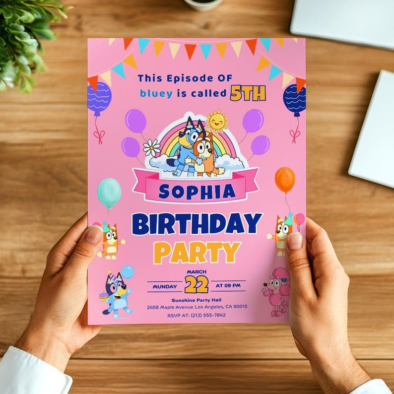 Bluey Birthday Invitation, Bing Birthday Invite, Editable Bluey's and ...