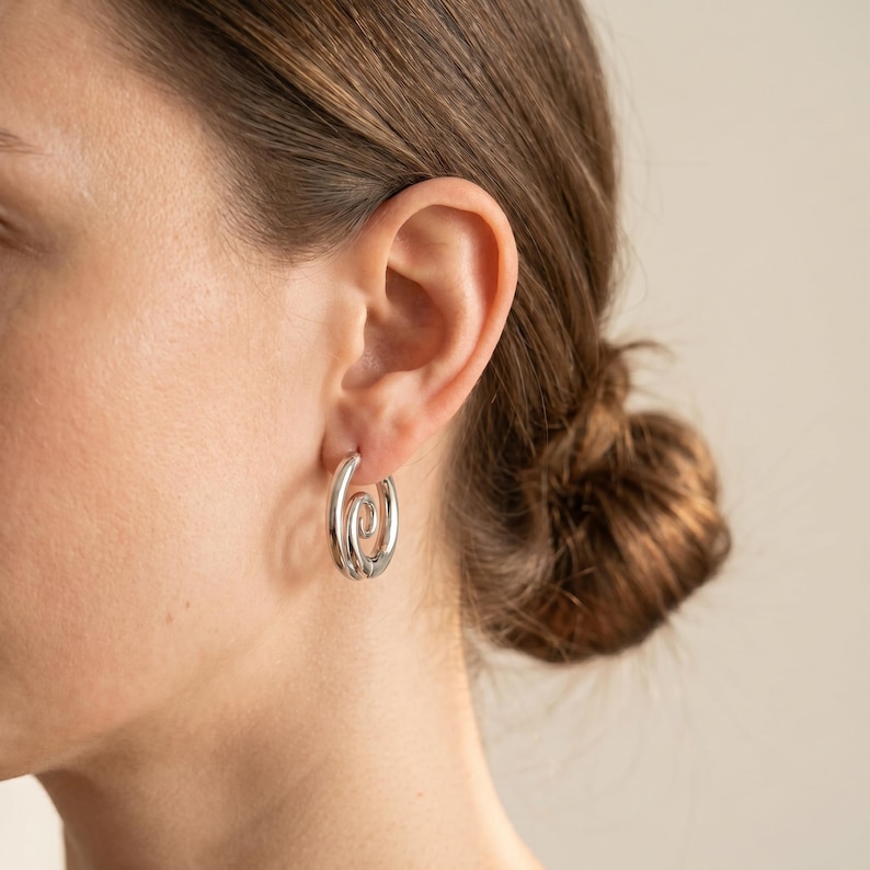 Gold Filled Spiral Hoop Earrings, Minimalist Swirl Earrings, Modern ...