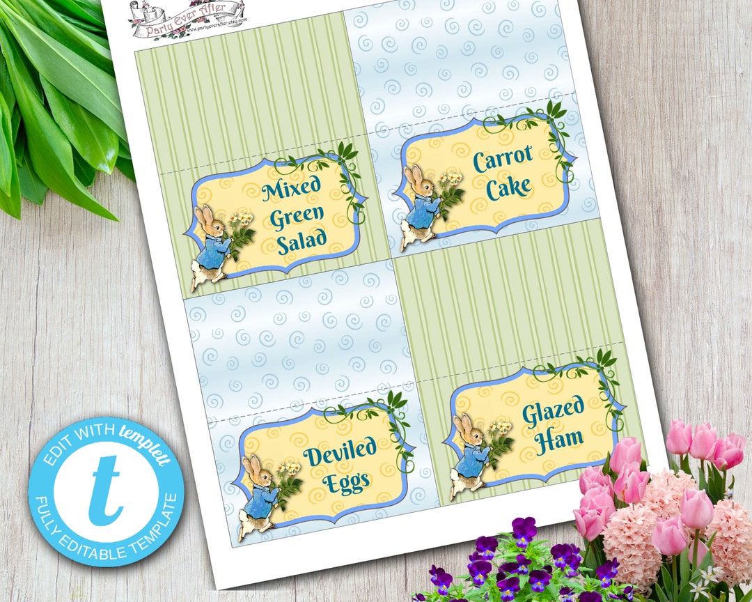 Peter Rabbit Food Labels, Editable Template, Easter, Birthday, Baby ...