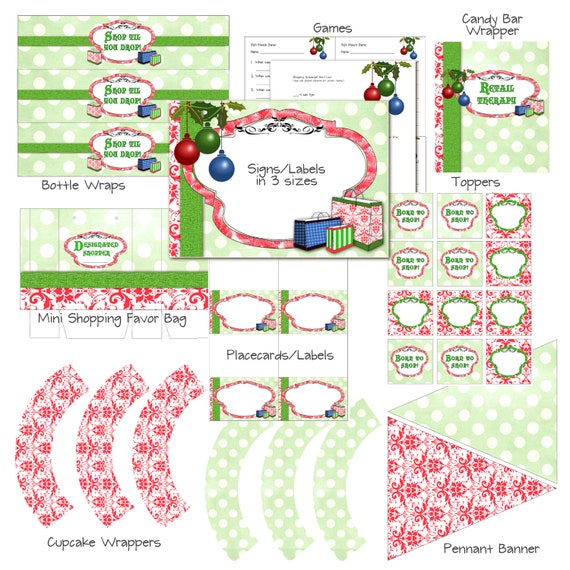 Christmas Shopping Printable Party Pack Kit DIY Instant | Etsy
