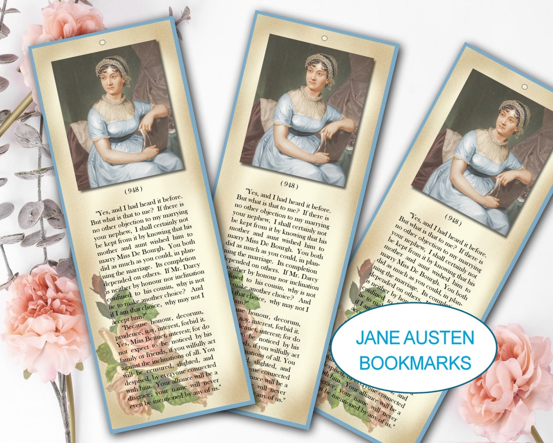 Jane Austen Bookmark, Printable Jane Austen, Tea Party Favors, DIY ...