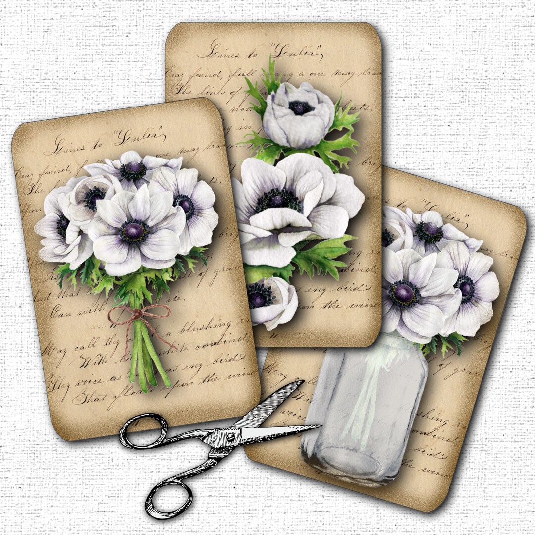 Digital Printable Vintage Floral Tags Instant Download Collage ...