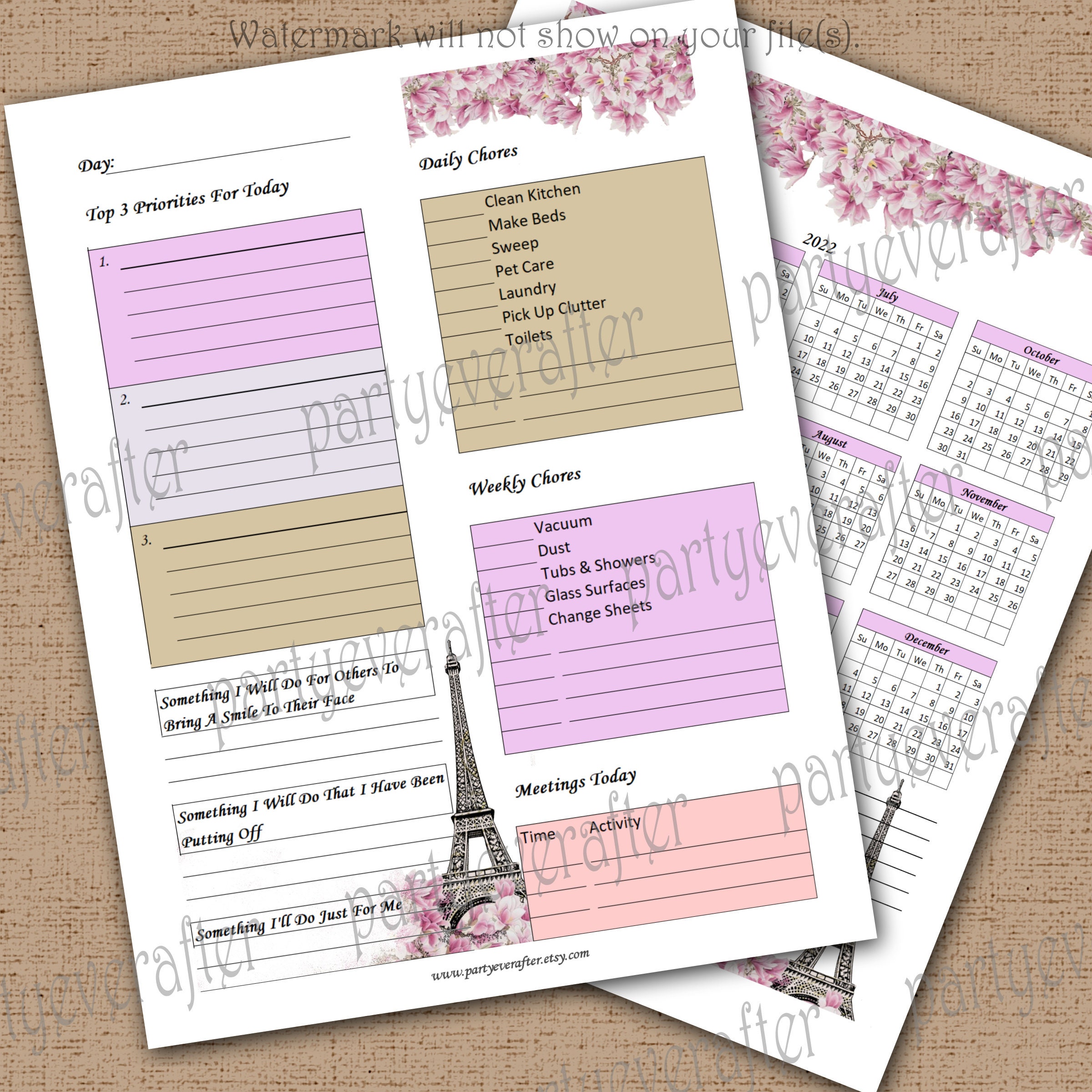 French Parisian Daily Printable Planner Simple to Use | Etsy