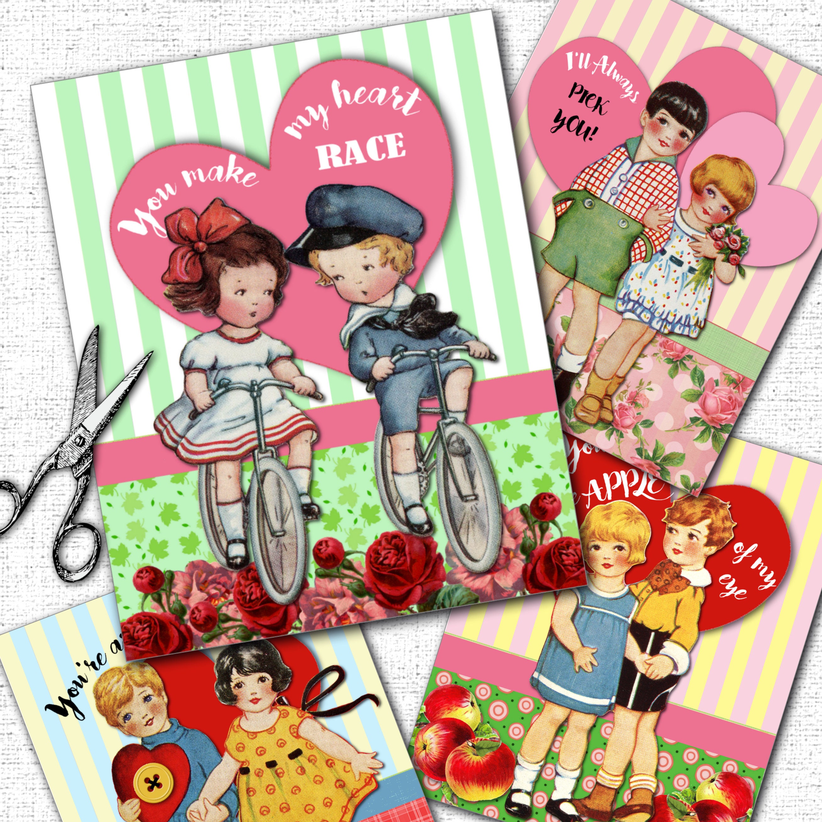 Retro Vintage Valentine Cards With Envelope Printable DIY Instant ...