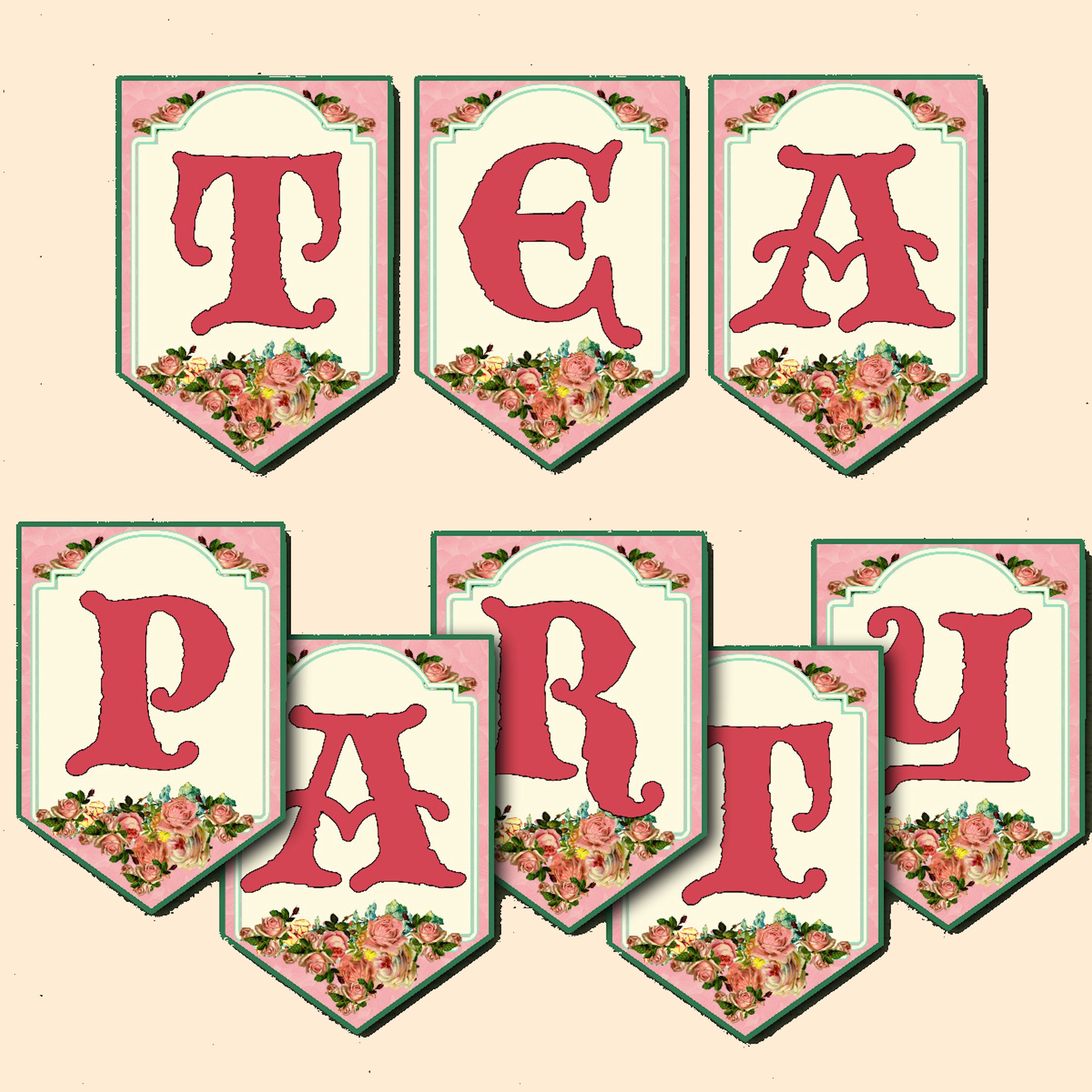 Tea Party Banner, Garden Tea Party Bunting Printable Instant Download ...