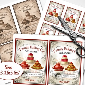 Vintage Baking Label, Cakes & Pastries, Printable, Digital, Instant ...
