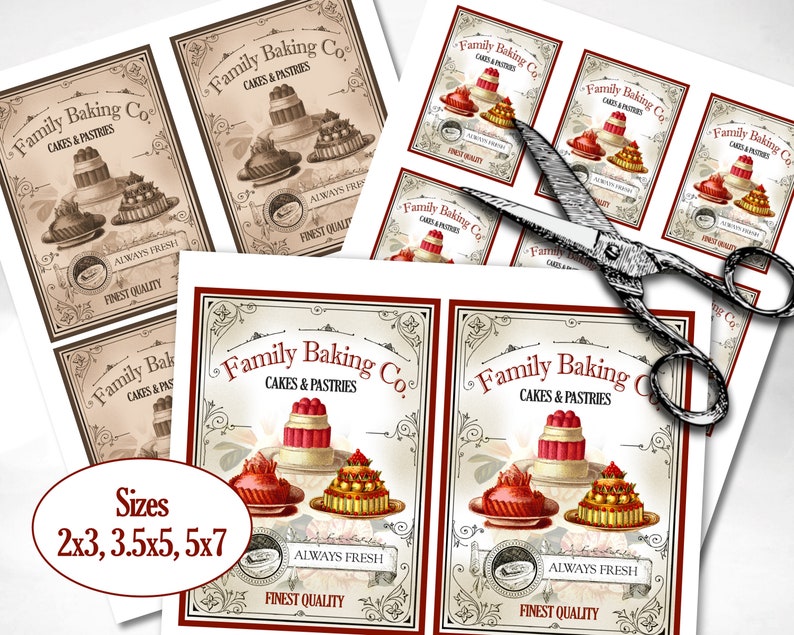 Vintage Baking Label Cakes & Pastries Printable Digital - Etsy