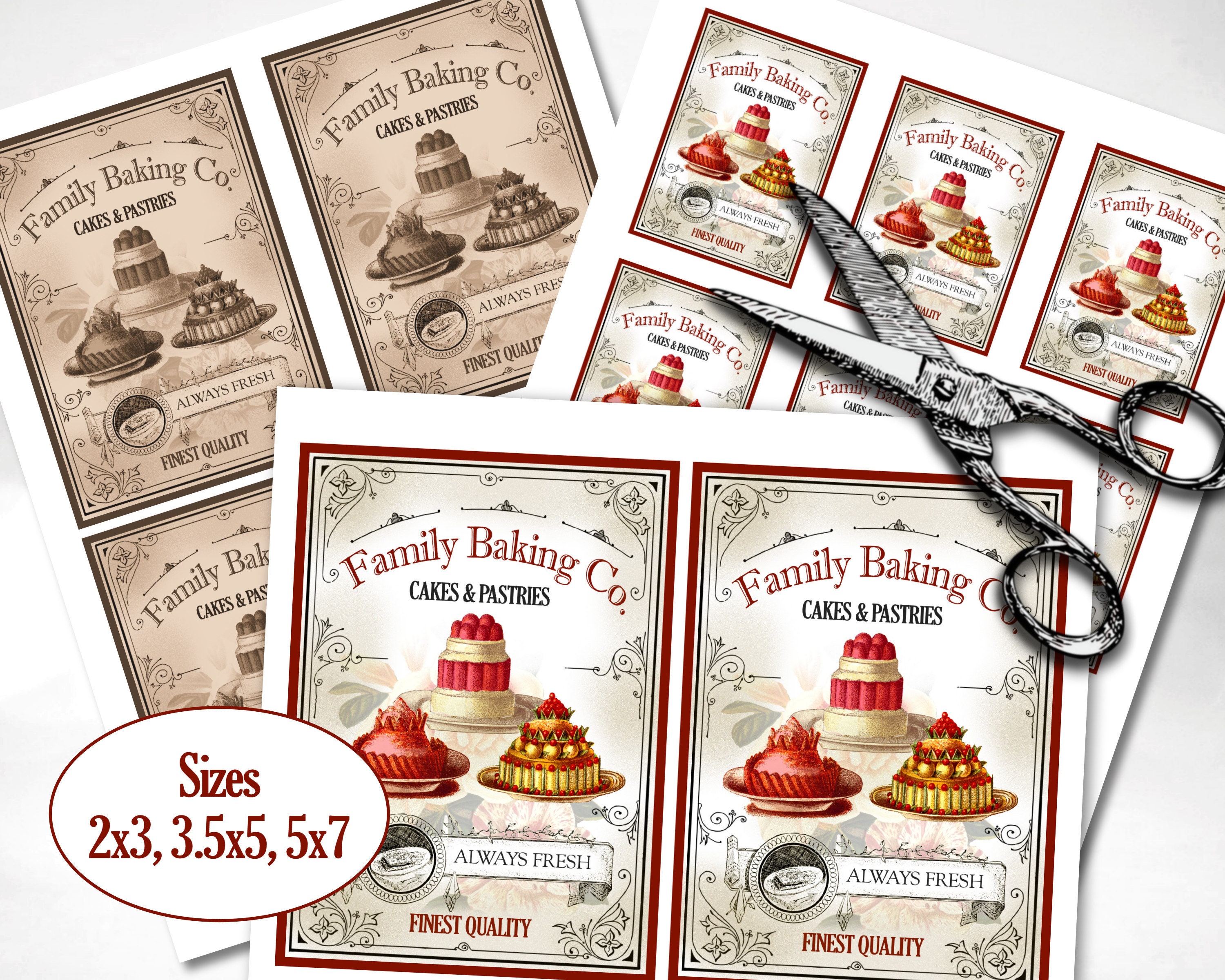 Vintage Baking Label Cakes & Pastries Printable Digital - Etsy