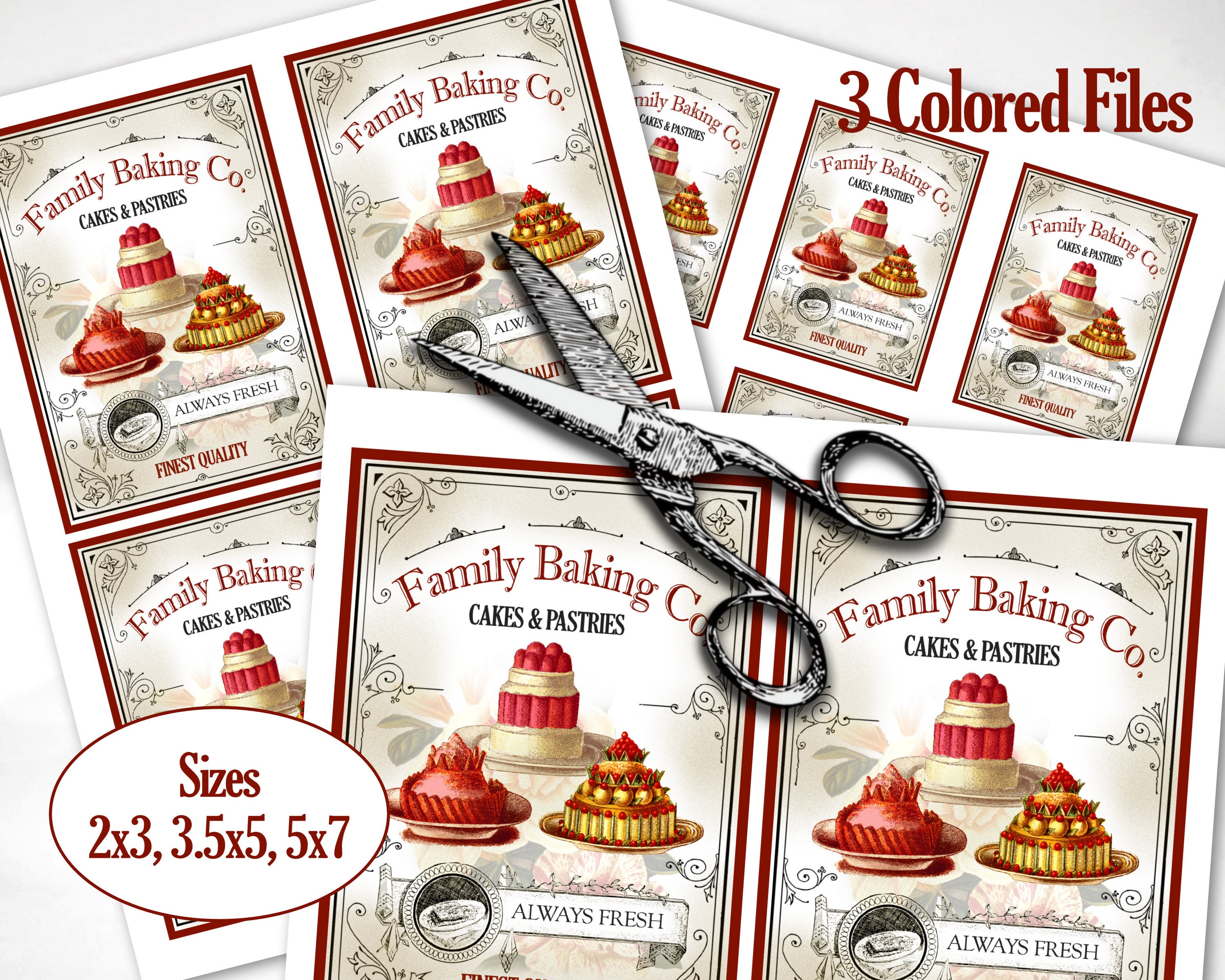 Vintage Baking Label, Cakes & Pastries, Printable, Digital, Instant ...