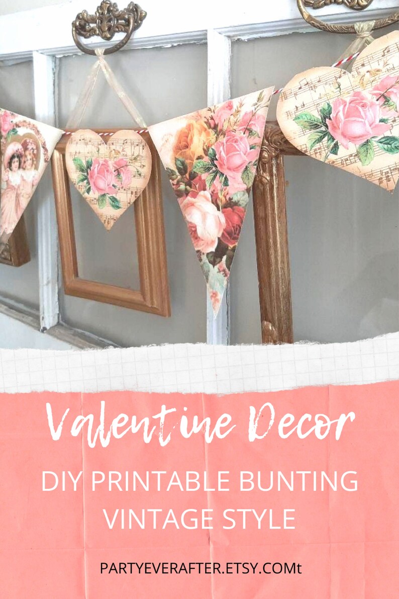 Vintage Valentine's Day Party Printable, Bunting, Banner, Garland, Home ...