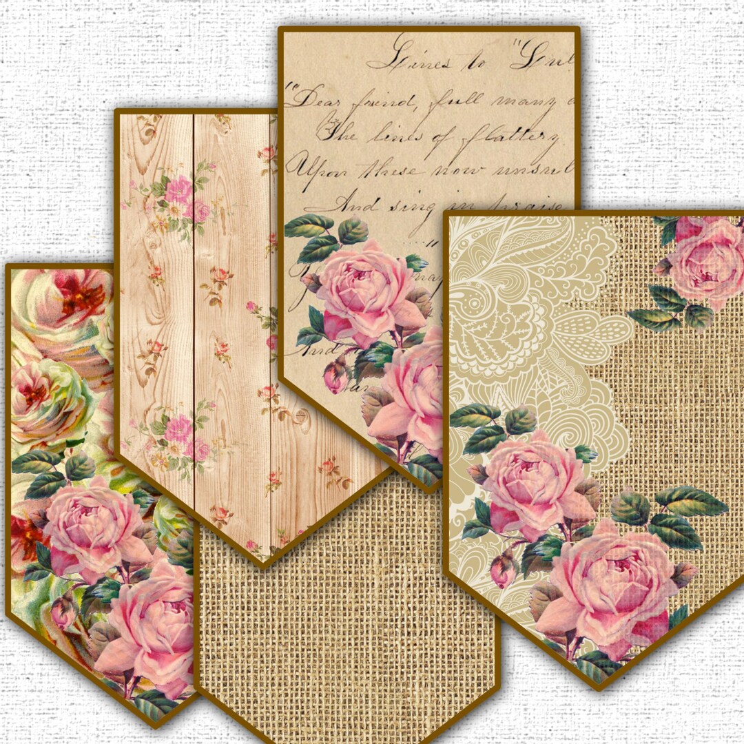 Rustic Roses Vintage Bunting Banner Wedding Shower Printable Instant ...