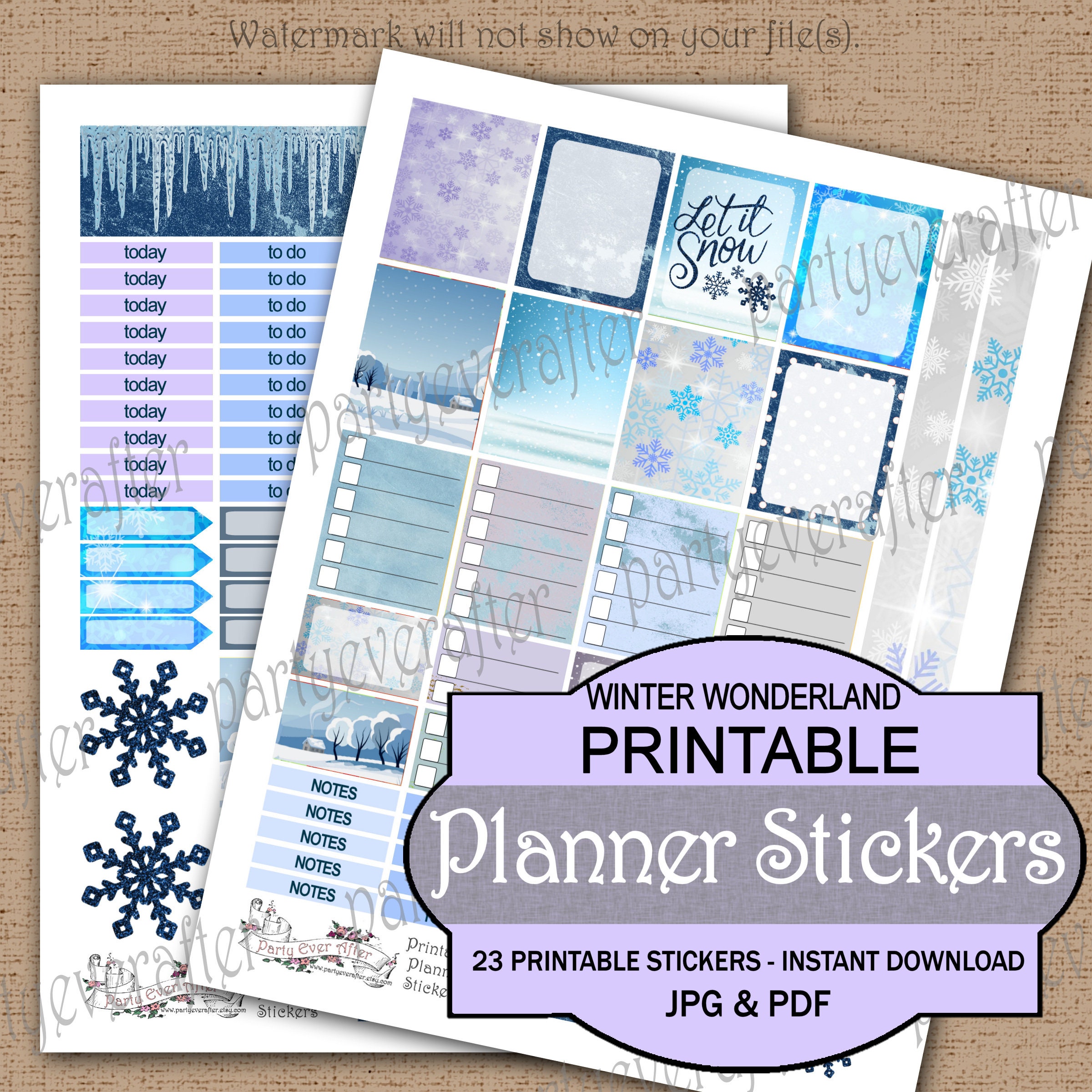 Printable Planner Stickers Instant Download Winter Wonderland Snow - Etsy