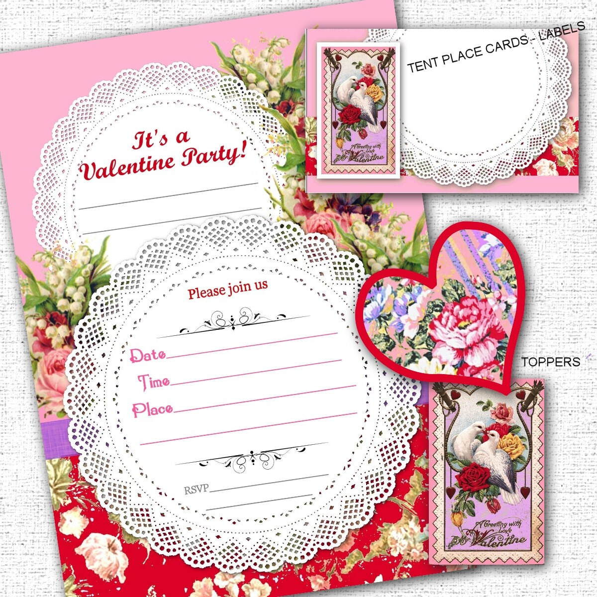 Valentine's Day Printable Party Pack Kit DIY Instant Download - Etsy