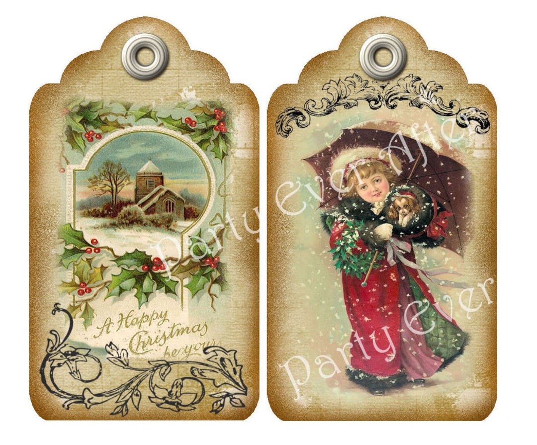 Vintage Christmas Tags Set of 10 Printable Instant Download - Etsy